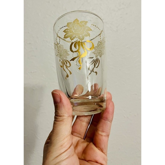 Kitchen | Libbey Set 5 Vintage Rose Classic Tumbler Gold Trim White Roses Gold Ribbon | Poshmark